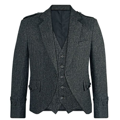 Men's Scottish Charcoal Grey Blazer Wool Argyle Kilt Jacket with 5 ...