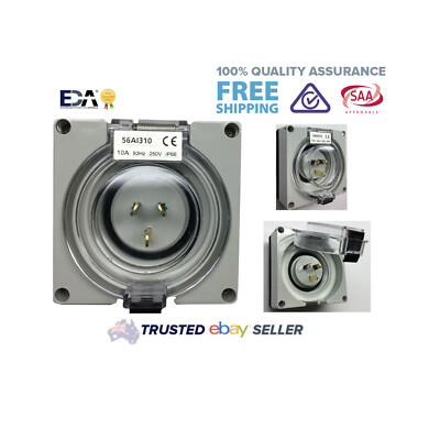 10A AMP Industrial 3 Pin Power Appliance Inlet Weatherproof Waterproof ...