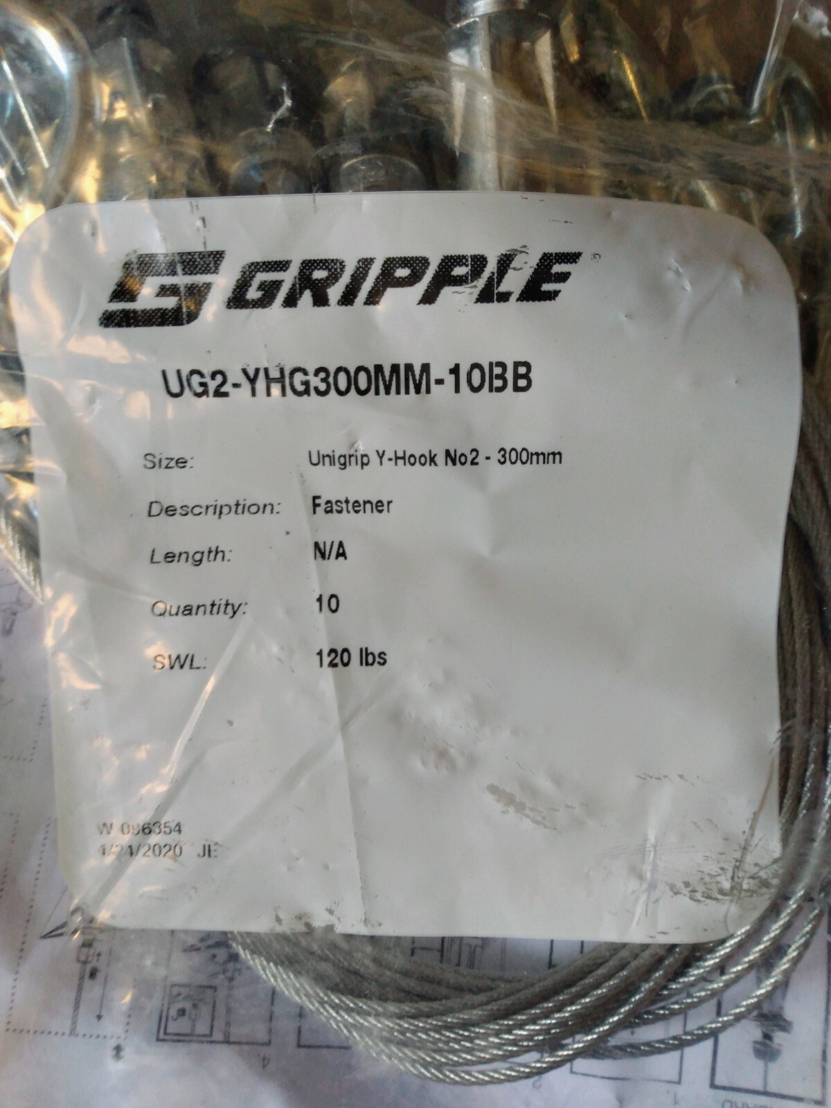 GRIPPLE UNIGRIP Y HOOK NO 2 300MM FASTENER SWL 120LBS UG2-YHG300MM-10BB ...
