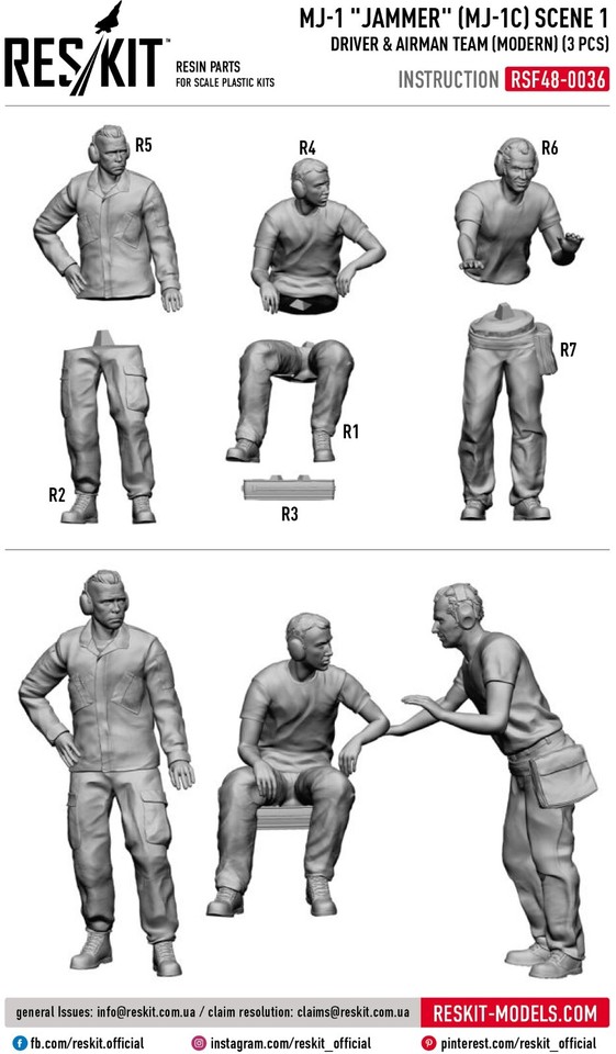 MJ-1 "Jammer" Driver & airman team (Modern) (MJ-1C) scene1 3pcs 1:48 ...
