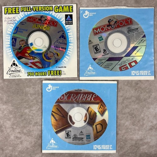General Mills PC Games Lot Monopoly Junior Scrabble AOL Free Trial ...