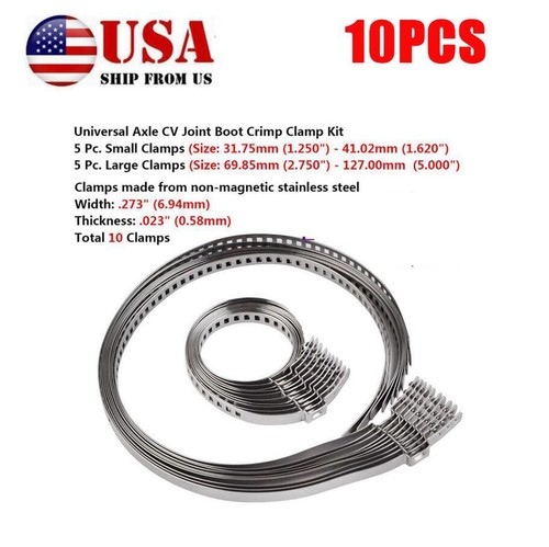 10x Car Adjustable AXLE CV Joint Tie Rod End Boot Crimp Clamp Stainless ...