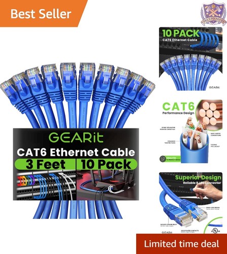 Cat 6 Ethernet Cable 3Feet 10-Pack Snagless 10Gbps Network Cord for PC ...