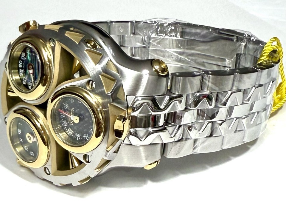47mm CERBERUS TRI-TIME| Abalone/MOP/Carbon Fiber| Goldtone Bezels ...