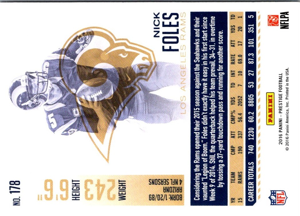 2016 Panini Prestige Nick Foles #178 Los Angeles Rams Football Card | eBay