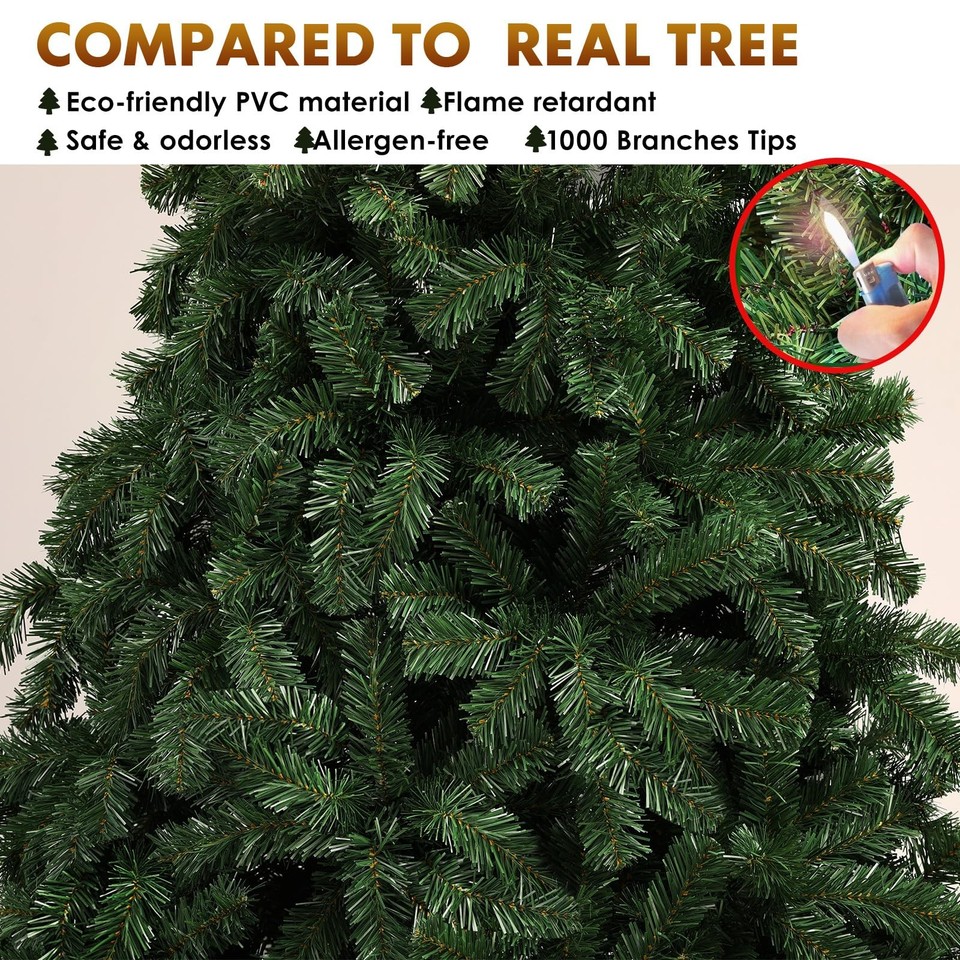 6ft Artificial Christmas Tree 1000 Tips Easy Assembly Xmas Tree with ...