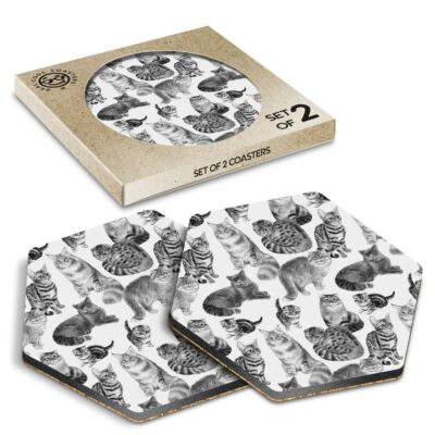 2 x Hexagon Coasters - BW - Cute Cats Pattern Animals Kitten #41056 ...