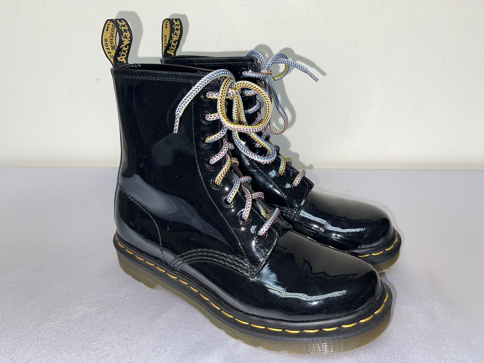 Dr Martens Womens Patent Leather Combat Boots Black 1460W Sz 7 Gently ...