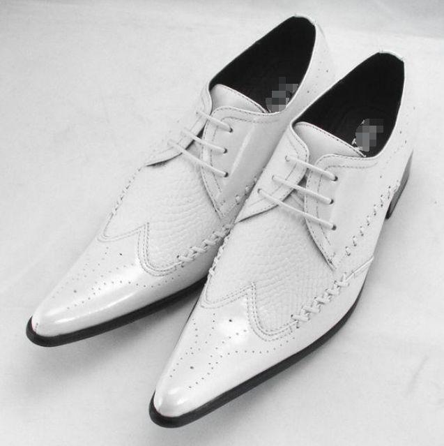 New Fashion men's pointed toe leather scale lace up formal business ...