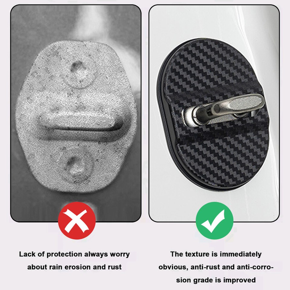 4× Carbon Fibre Car Door Lock Protector Cover Anti Rust Sticker Trim ...