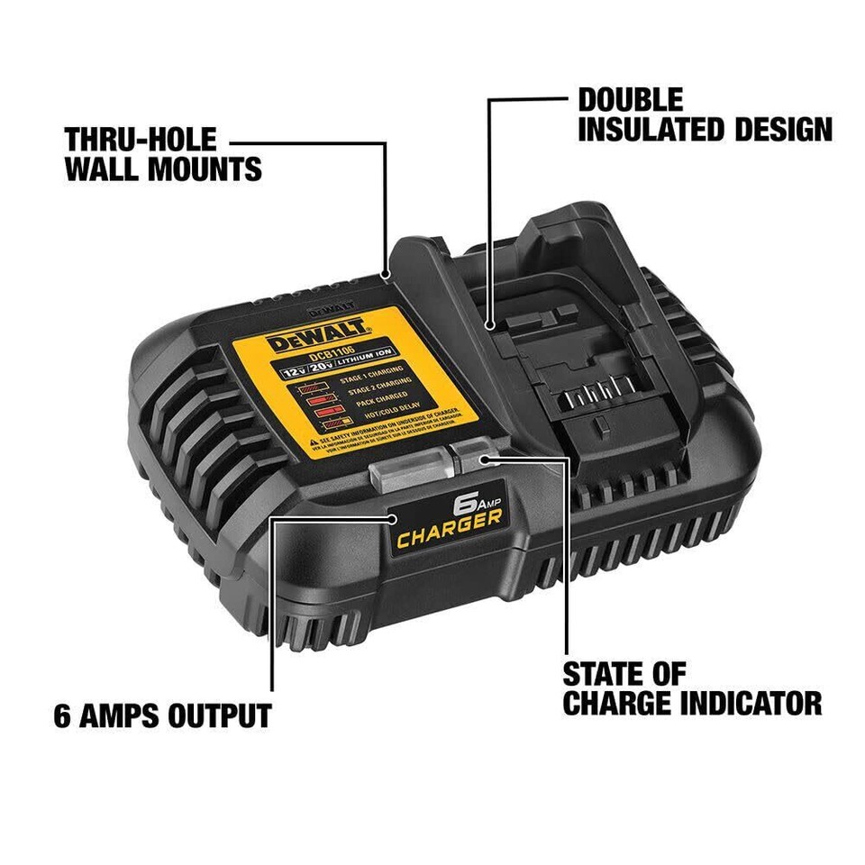 DEWALT 12V MAX*/20V MAX*/FLEXVOLT 6 Amp Charger DCB1106 885911683289| eBay