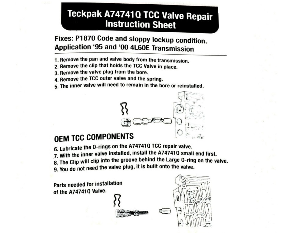 4L60E Transmission TCC Valve Repair 1996-1999 P1870 Code Fix A74741Q | eBay