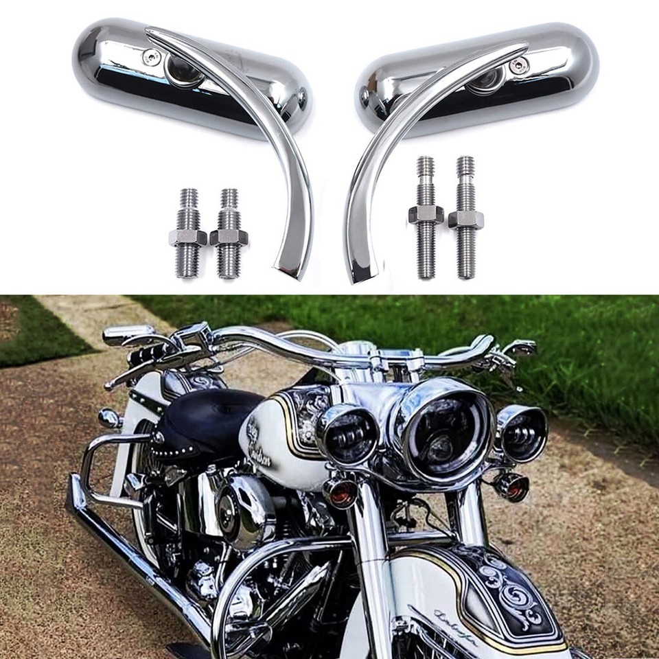 Retro Motorcycle Chrome Mirrors For Harley Softail Deluxe Street Glide ...
