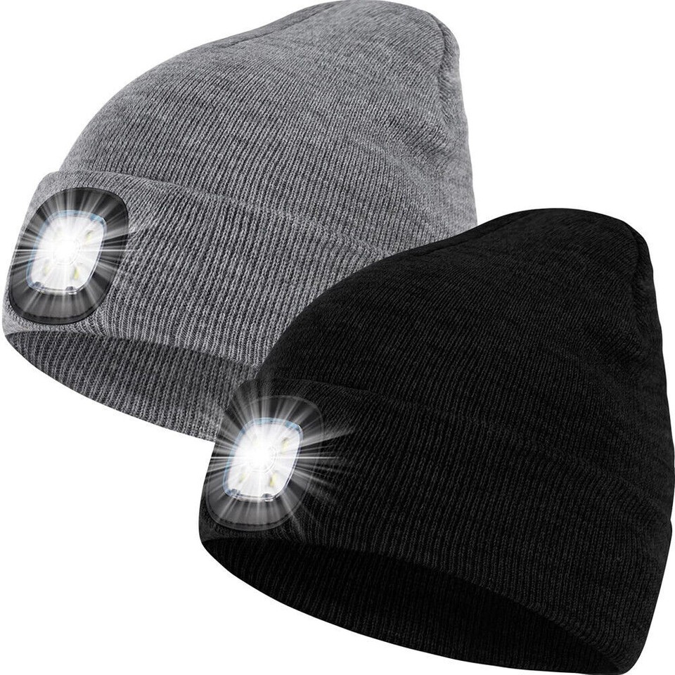 1-3Pc Unisex LED Beanie Hat Light Rechargeable Winter Warm Knitted ...