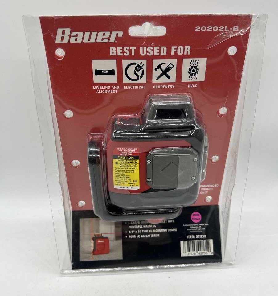 Bauer 50ft Self Leveling 360 Degree Horizontal Cross Line Laser Level ...