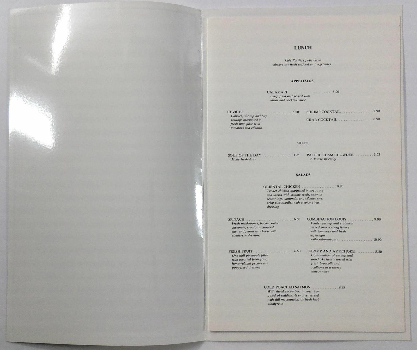 1980's Vintage Lunch Menu CAFE PACIFIC Restaurant Highland Park Texas ...