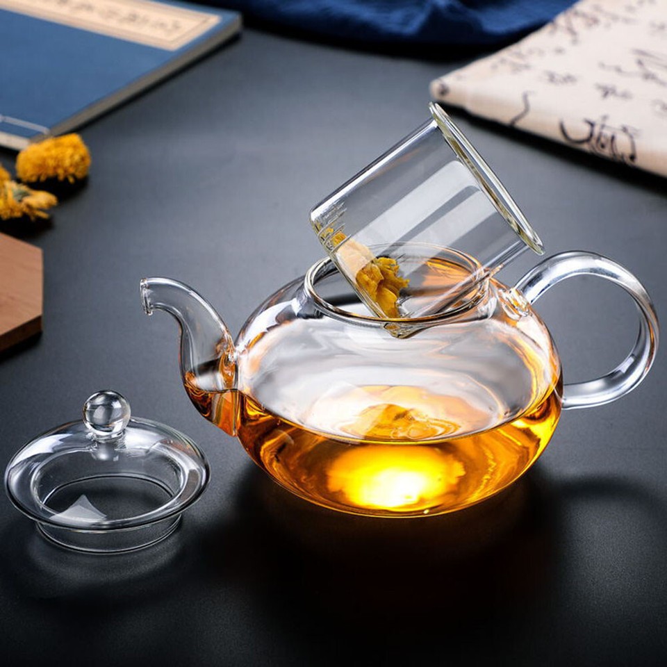 Heat Resistant Glass Teapot Flower Tea Pot with Infuser Tea Leaf Herbal ...