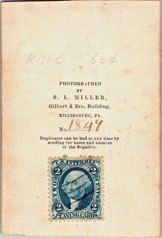Circa 1860s CDV Man Millersburg, Penn. PA. by S. L. Miller Revenue ...