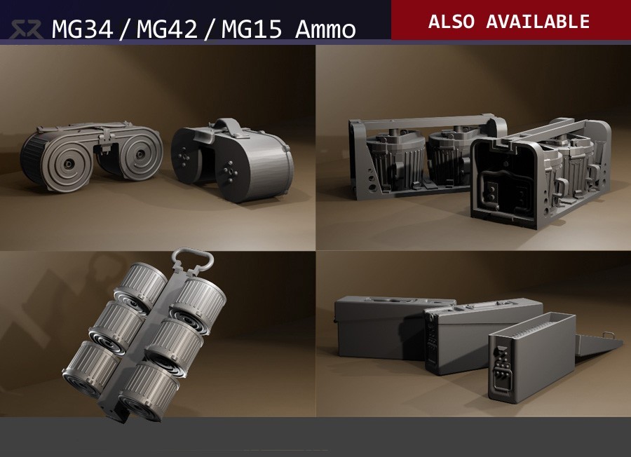 MG34 (MG 34) on Panzer mount - 1/35, 1/32, 1/24, 1/18, 1/16 resin model ...