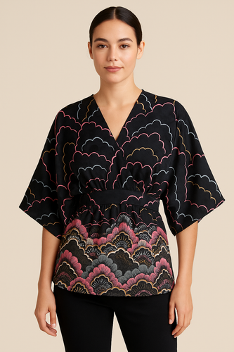 MANOUSH Blouse XS Paris Silk PSYCHEDELIC FLORAL CLOUD Print KIMONO Y2K ...