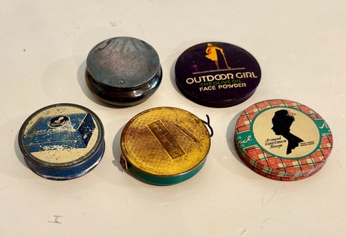 Vintage Lot of 5 Mini Compacts + Japanese Fan- Rouge, Face Powder, Cold ...