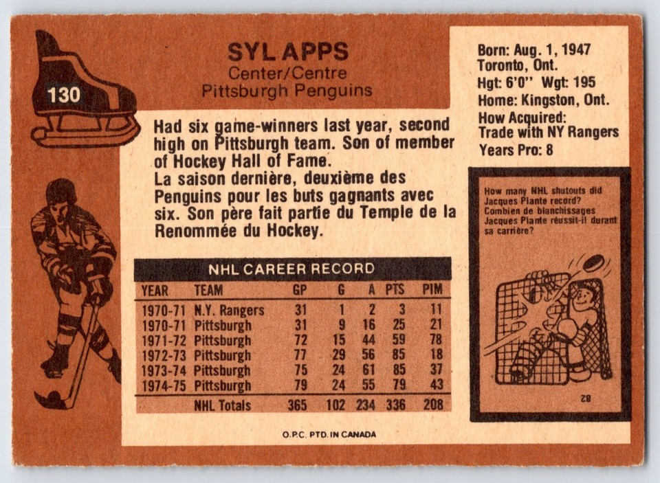 SYL APPS 1975-76 O-PEE-CHEE 75-76 NO 130 EX+ 52934 | eBay