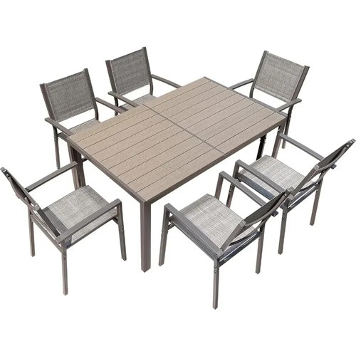 7PCS Terrace Dining Outdoor Furniture Set with Weatherproof Table and 6 ...