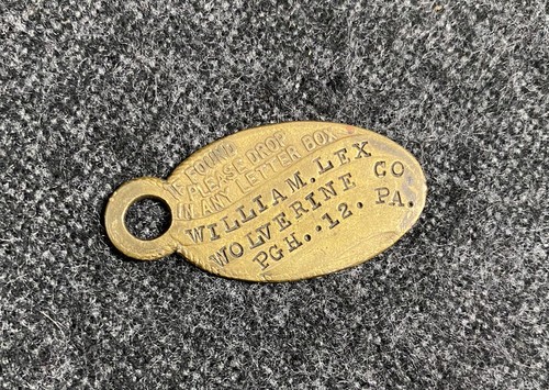 RARE WOLVERINE TOY CO PGH PA Antique Vtg “If Found” Employee Key Tag ...