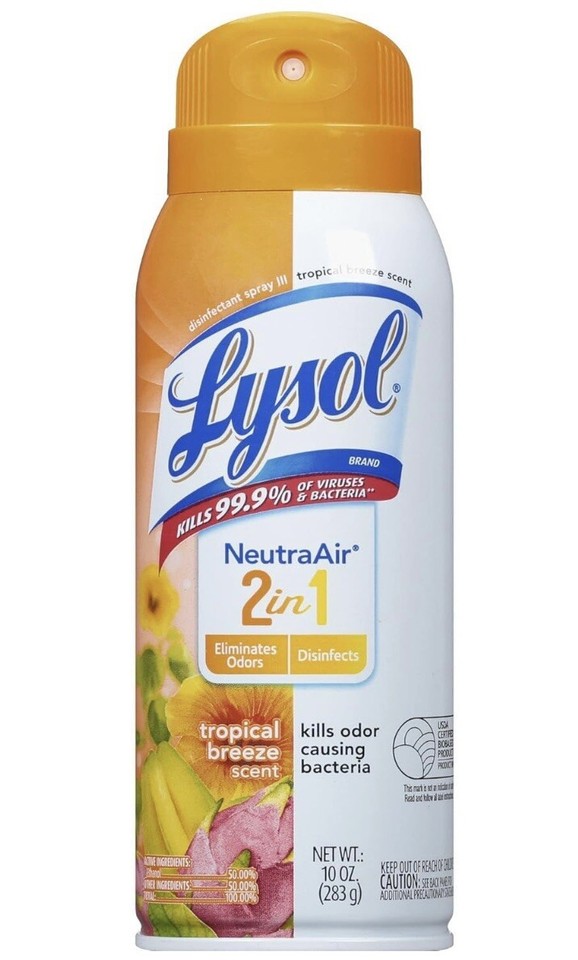 4 Lysol Neutra Air Disinfectant Spray Eliminates Odors Tropical Breeze ...
