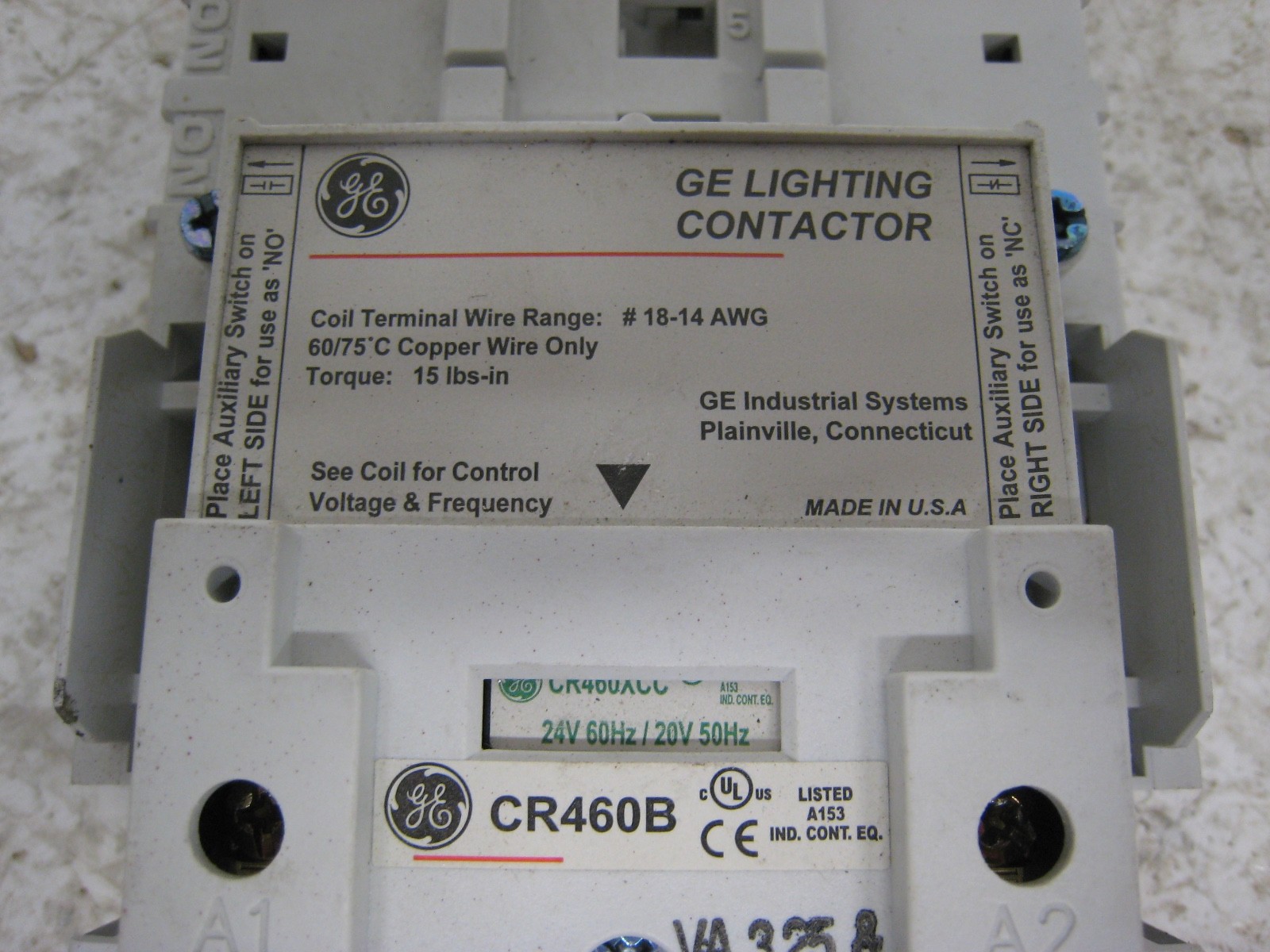GE CR460B LIGHTING CONTACTOR GE General Electric 24V Coil Lighting ...