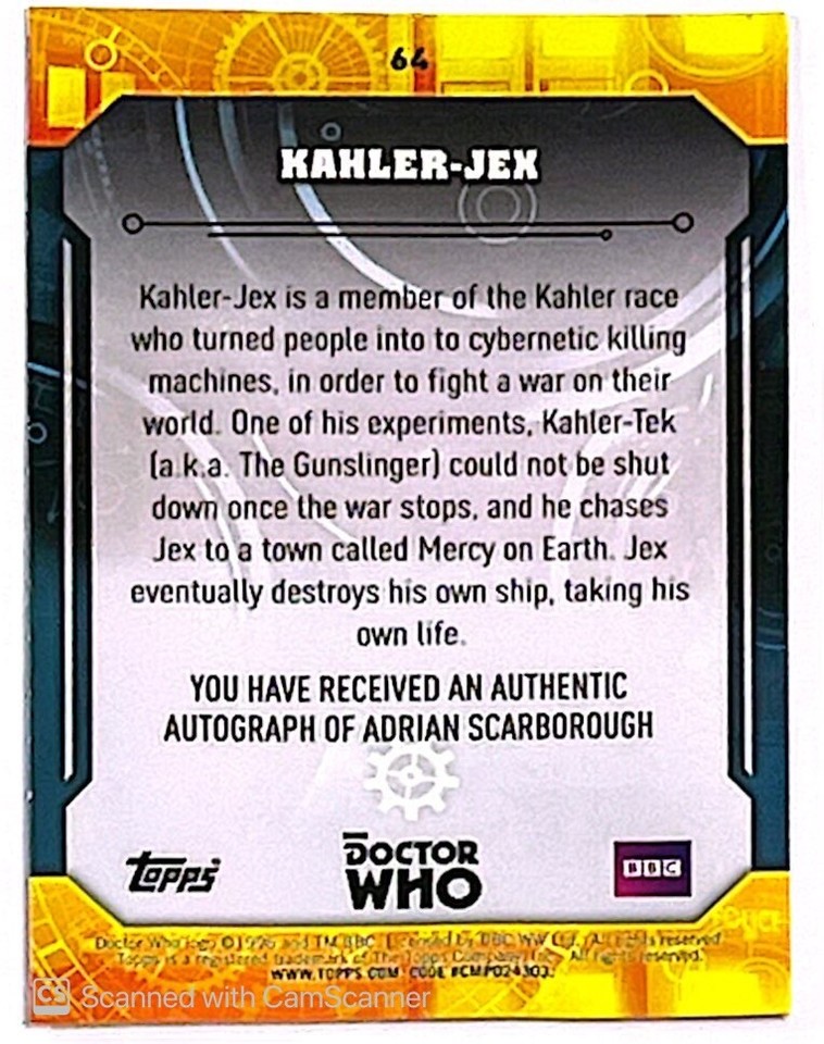 Adrian Scarborough as Kahler-Jex 1996 Topps Doctor Who Autograph Card ...