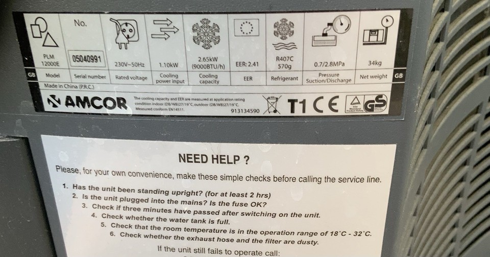 AMCOR Portable Air Conditioning Unit Dehumidifier Large Capacity On ...