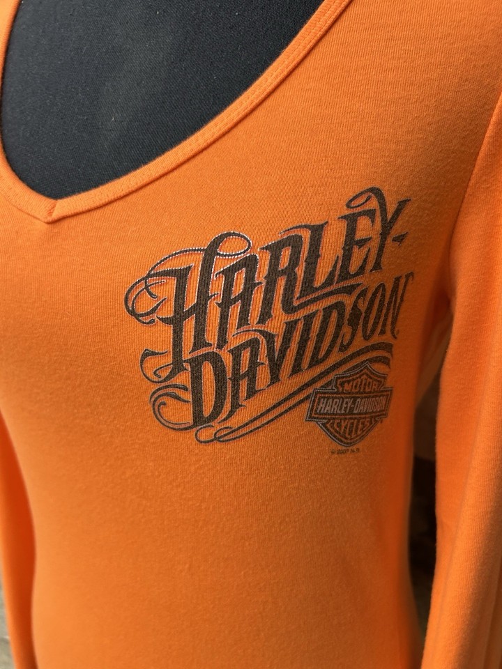 Harley Davidson Womens Long Sleeve T-Shirt S/M Orange Red Rock Las ...