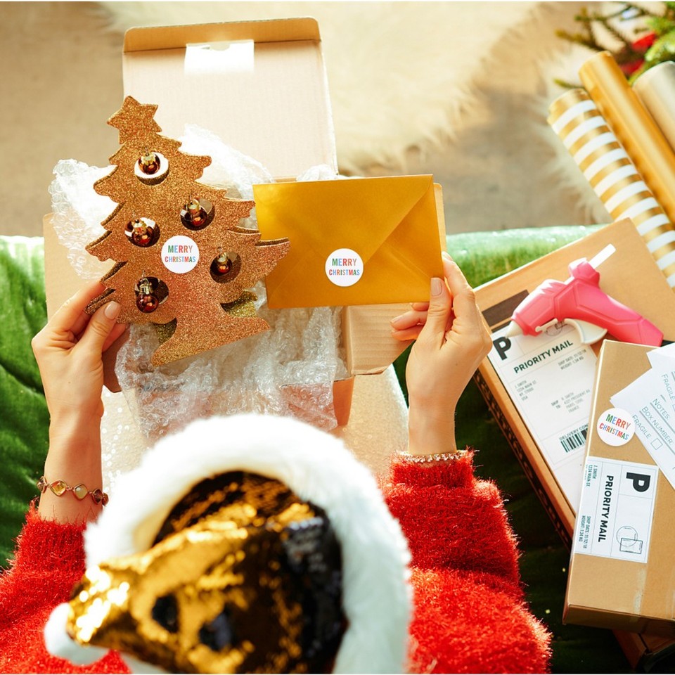 1 Roll Merry Christmas Stickers Pretty Christmas Tags Gift Decorative ...