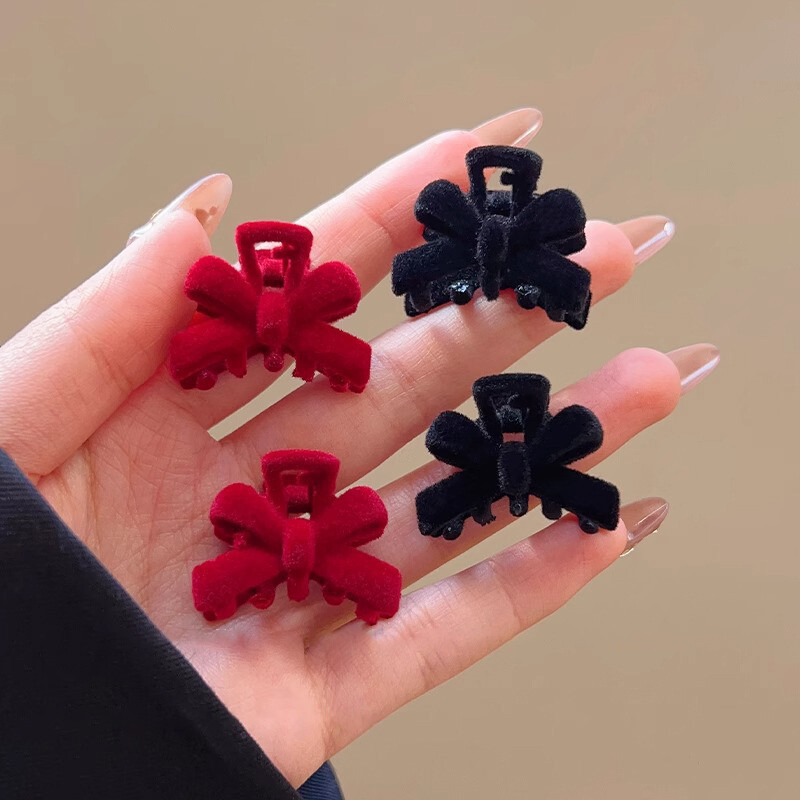 1Pair Red Velvet Hair Claw Bow Tie Hair Grip Women Hair Clip Hairpins ...