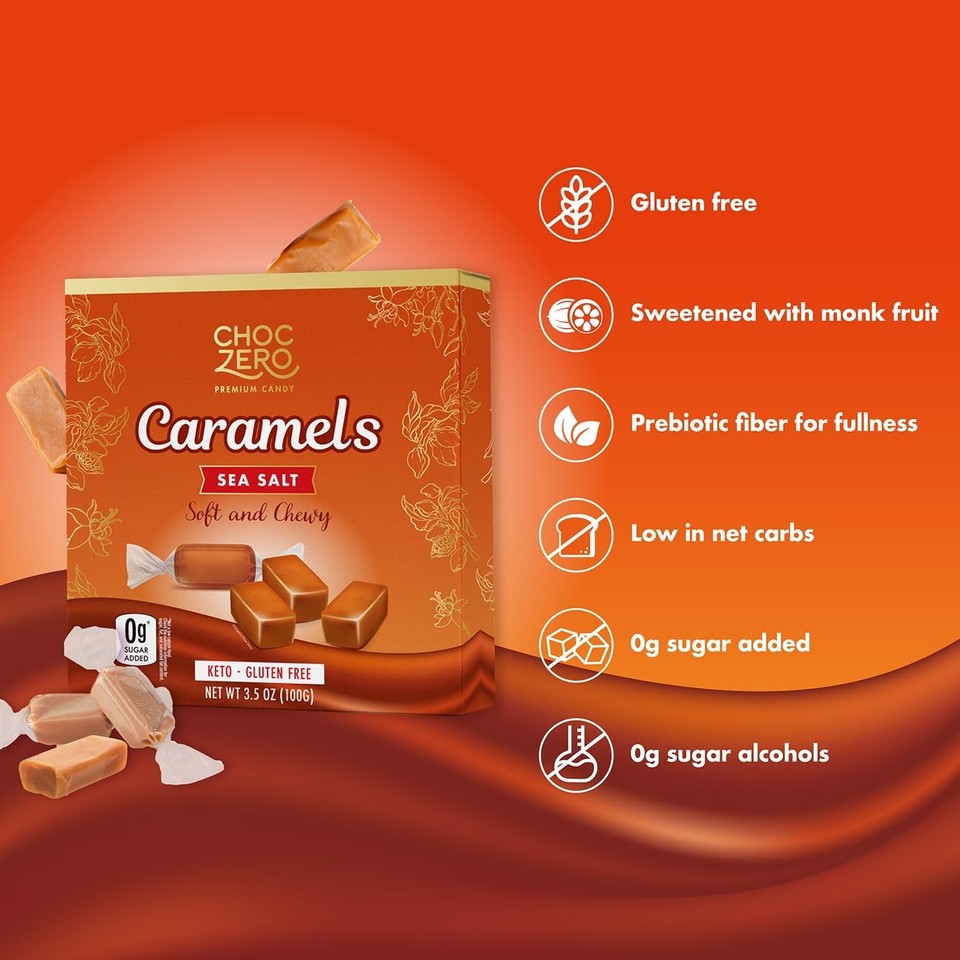 ChocZero Sugar Free Caramels - Keto Candy - All Natural, Soft and Chewy ...