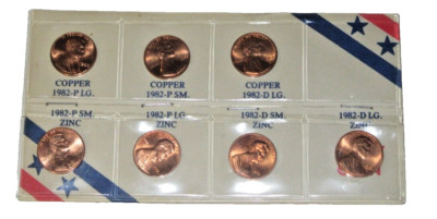 1982 Lincoln Cent Set All 7 Varieties Sealed with a Card backer BU ...