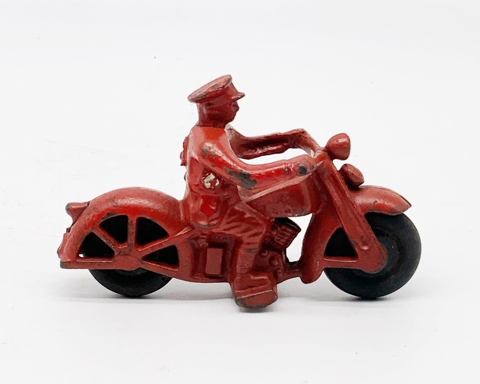 Antique cast iron Hubley red Motorcycle State trooper cop Toy police ...
