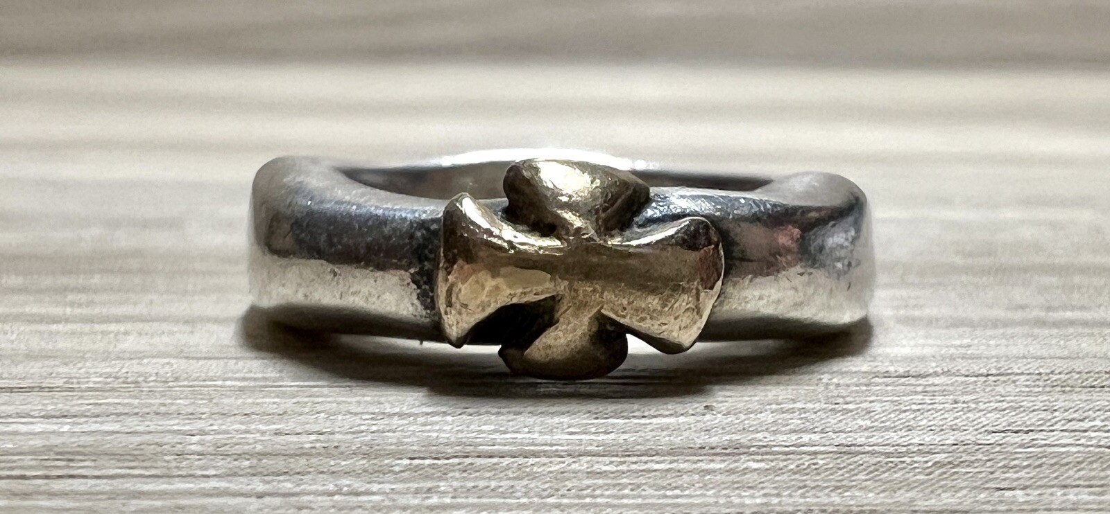 Vintage Handmade Designer Signed Sterling Silver & Gold Cross Band Ring ...