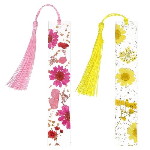 2pcs Transparent Dried Flower Bookmarks for Women Reading Yellow Rose ...