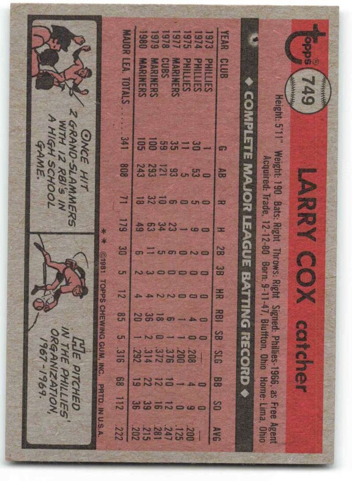 1981 Topps Traded #749 Larry Cox NM++ Rangers ID:270867 | eBay