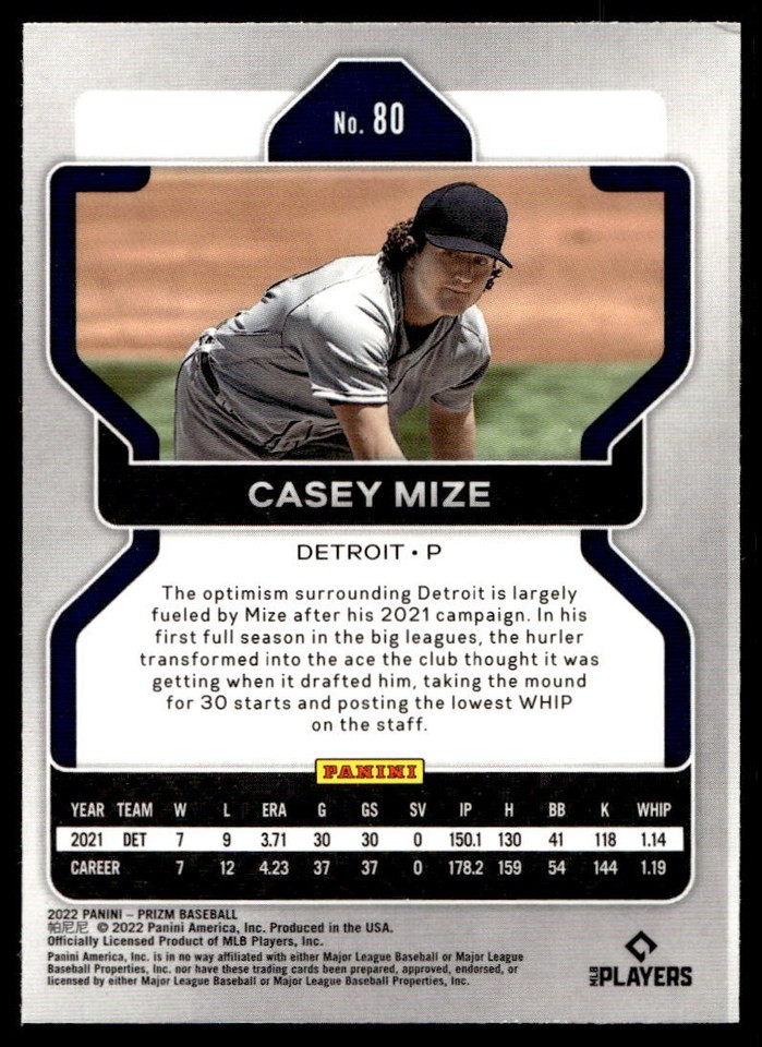 2022 Panini Prizm 80 Casey Mize Detroit Tigers Baseball Card | eBay
