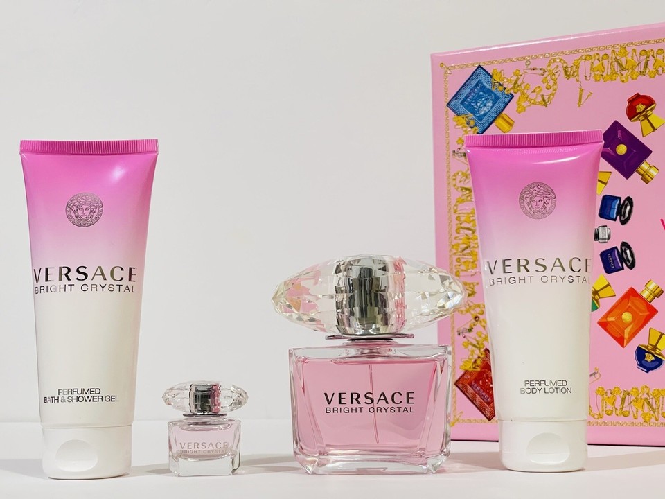 VERSACE BRIGHT CRYSTAL GIFT SET PERFUME EDT SPRAY 3.0 OZ + S/G + B/L ...
