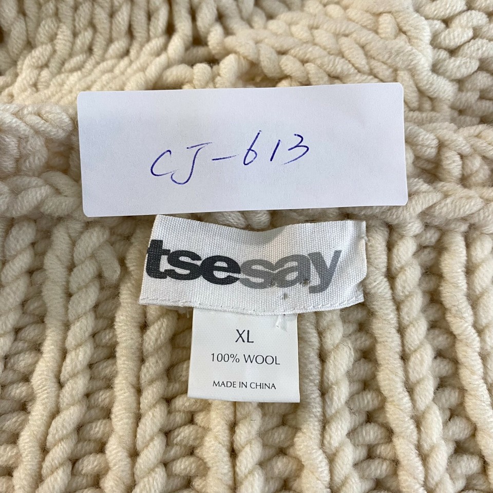 Tsesay Fisherman Cardigan Sweater Vest XL Wool Chunky Knit Ivory Cream ...