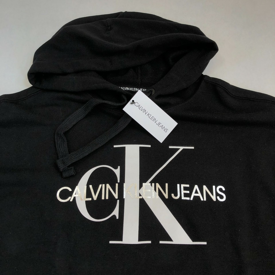 NWT Women's Calvin Klein Jeans CK Crop Sweatshirt Hoodie Logo Black S M ...