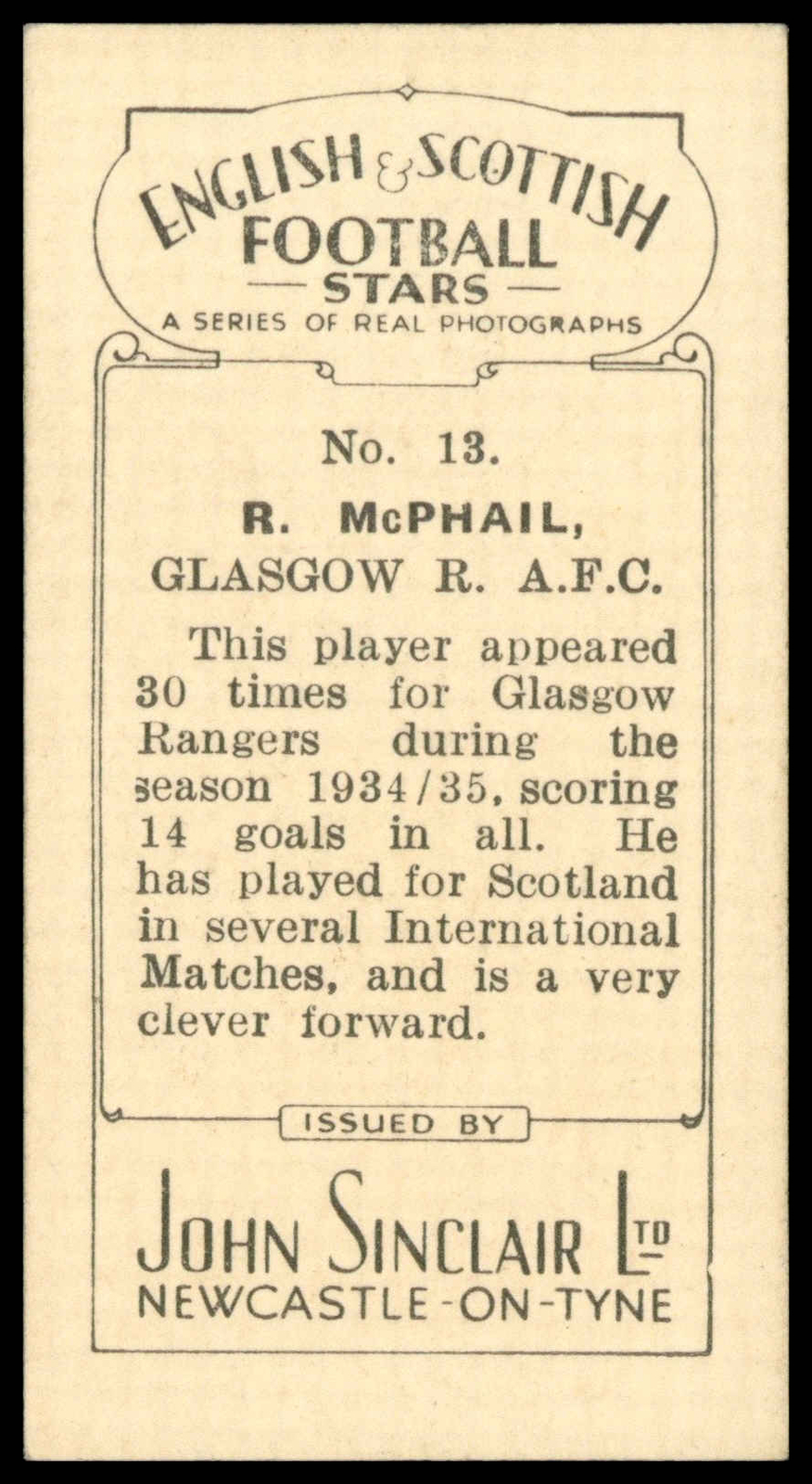 Sinclair - R. McPhail (Rangers) - 'English & Scottish Football Stars ...