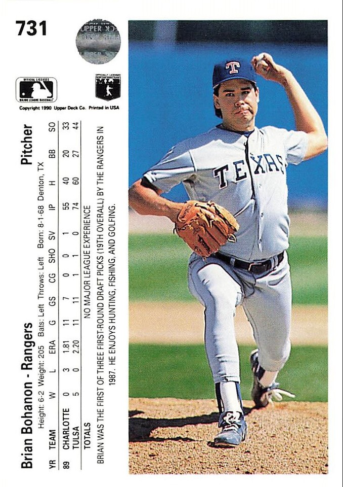 1990 Upper Deck #731 Brian Bohanon Texas Rangers | eBay