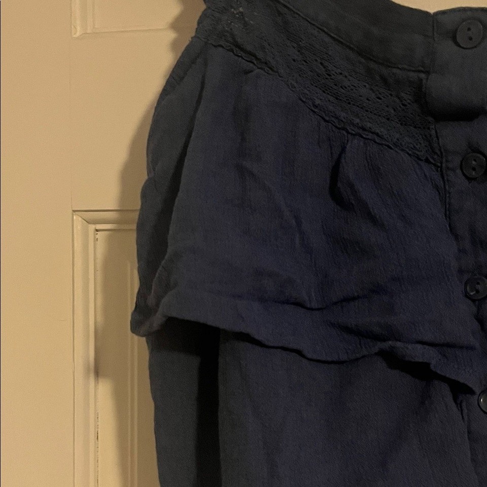 American Eagle Outfitters Dark Blue Ruffle Sleeveless Blouse | eBay