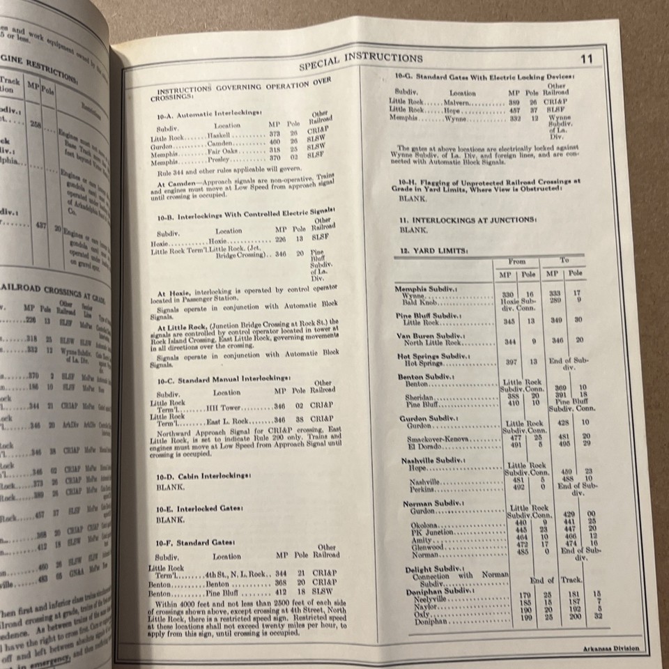 Missouri Pacific Railroad Company Timetable 38 Arkansas Division 1961 ...