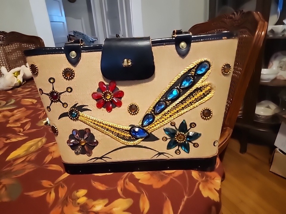 Vintage ENID COLLINS 1960s Jeweled ROADRUNNER Purse Handbag 13" W X 9 ...